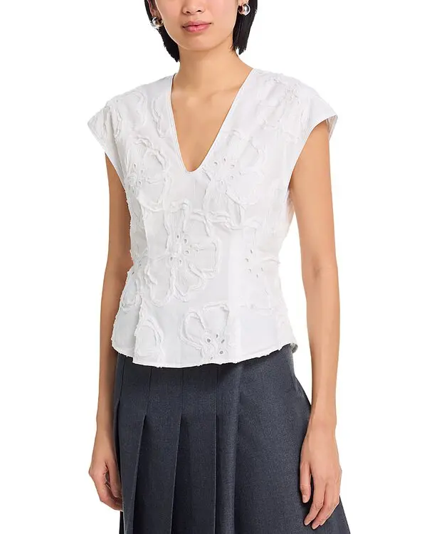 3.1 Phillip Lim 3d Flower Embroidered Cap Sleeve Top