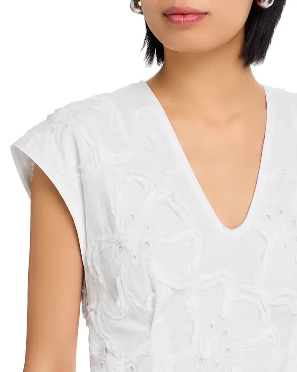 3.1 Phillip Lim 3d Flower Embroidered Cap Sleeve Top