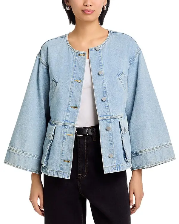 3.1 Phillip Lim Collarless Trapeze Denim Jacket - Light Blue