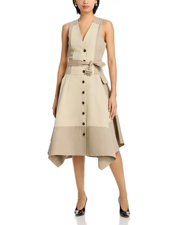 3.1 Phillip Lim Patchwork Sleeveless Belted Utility Dress - Khaki