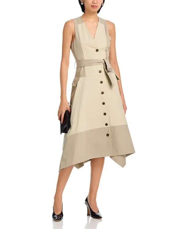3.1 Phillip Lim Patchwork Sleeveless Belted Utility Dress - Khaki