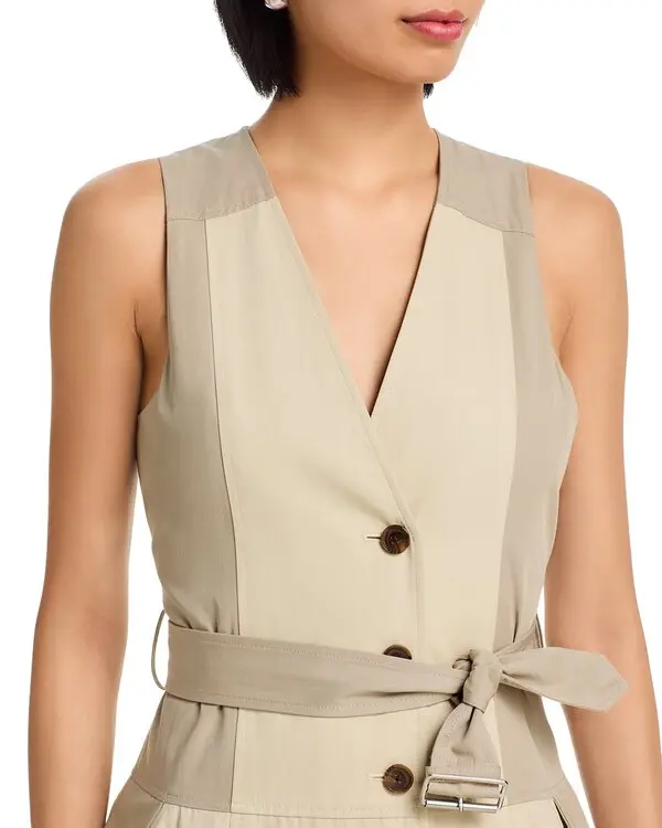 3.1 Phillip Lim Patchwork Sleeveless Belted Utility Dress - Khaki