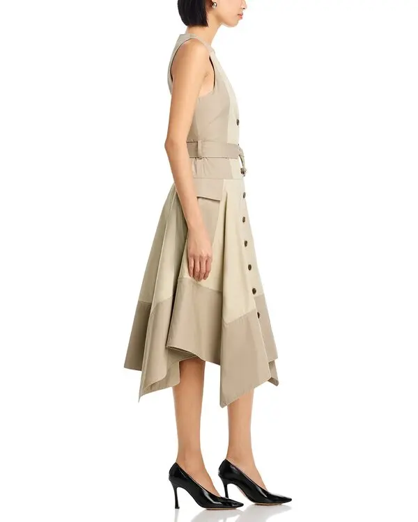 3.1 Phillip Lim Patchwork Sleeveless Belted Utility Dress - Khaki