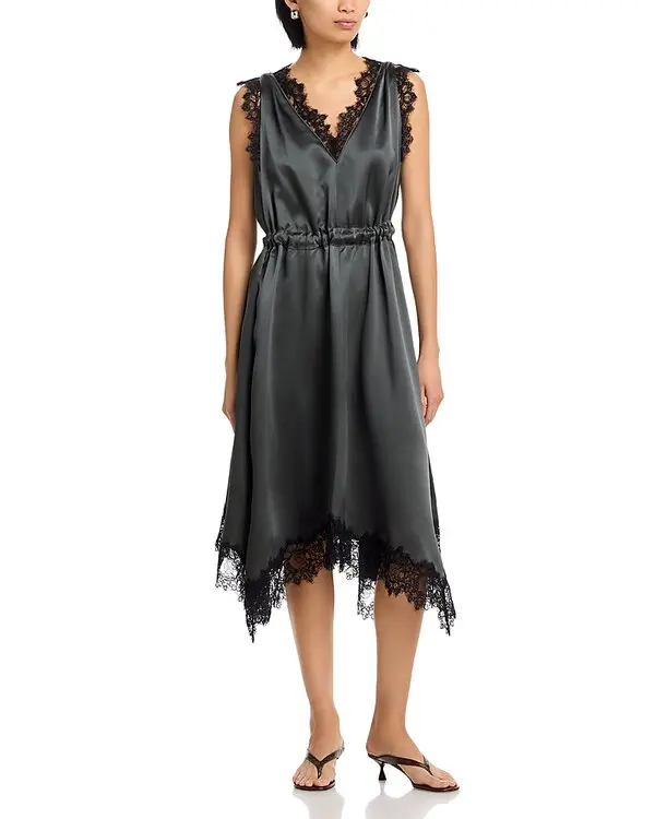 3.1 Phillip Lim Lace Trim V Neck Midi Dress - Slate