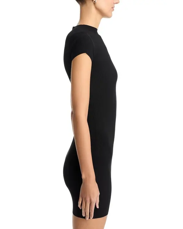 alexander wang black bodycon dress T By Alexander Wang - SHORT SLEEVE MOCK NECKRUCHED BODYCON DRESS