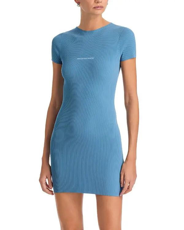Alexander Wang Ribbed Logo Bodycon Dress - Chambray Blue