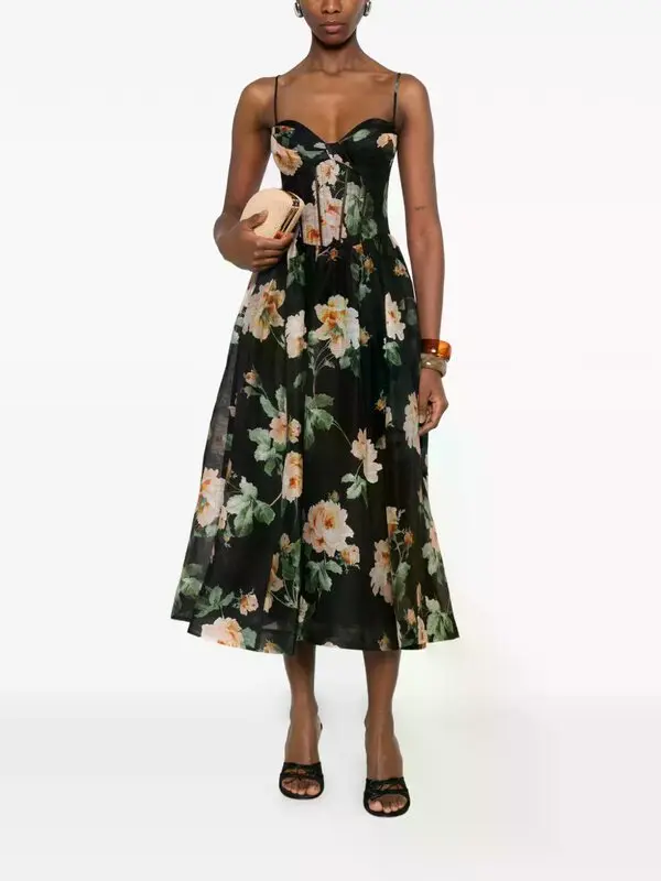 Zimmermann Luna Corset Floral Midi Dress