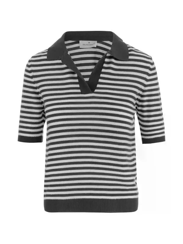 Bruno Manetti Striped-pattern Collared T-shirt
