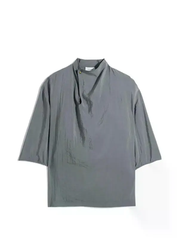 LEMAIRE Jewel Button Ruffled Top In Dry Silk - Grey