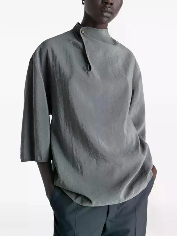LEMAIRE Jewel Button Ruffled Top In Dry Silk - Grey