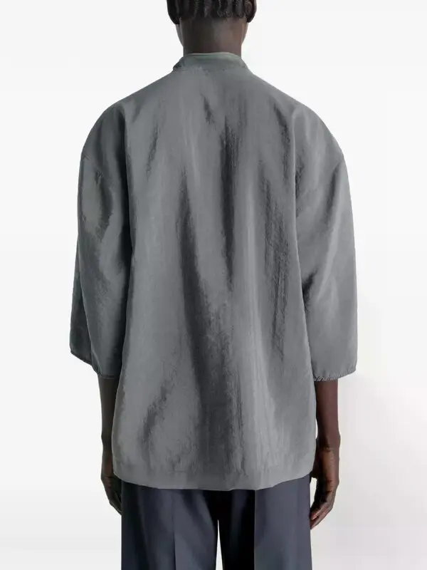 LEMAIRE Jewel Button Ruffled Top In Dry Silk - Grey