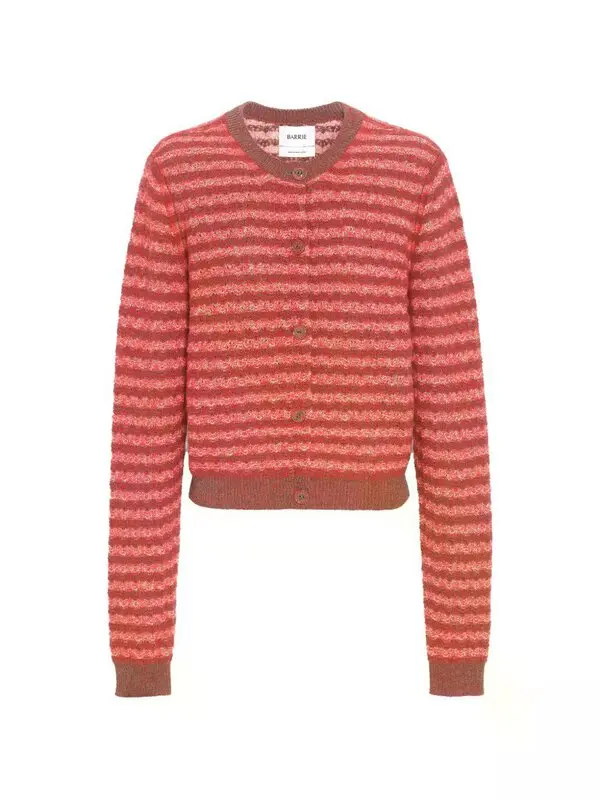 BARRIE Striped Cashmere Cardigan - Red