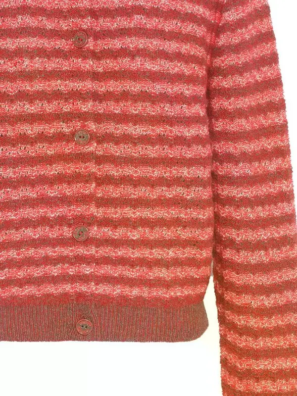 BARRIE Striped Cashmere Cardigan - Red