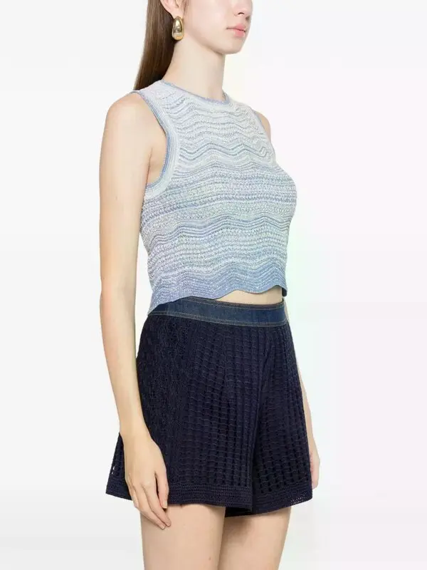 Sandro Sleeveless Ombré Knit Crop Top With Wavy Hem - Blue