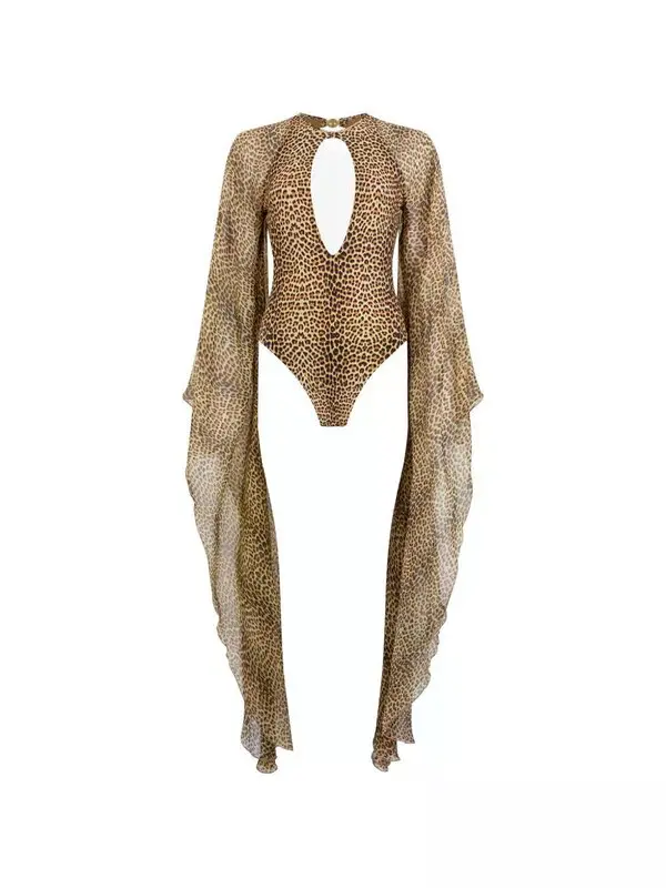 Roberto Cavalli Long-sleeve Open-back Swimsuit - Neutrals