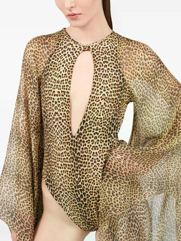 Roberto Cavalli Long-sleeve Open-back Swimsuit - Neutrals