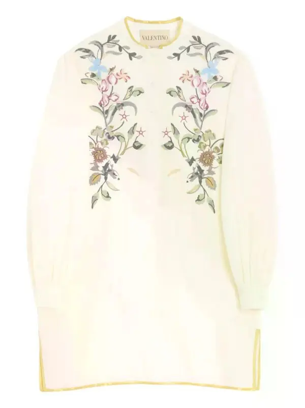 Valentino Garavani Floral-embroidered Linen Mini Dress - Neutrals