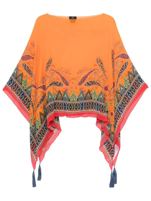 Etro Paisley Poncho Top - Orange