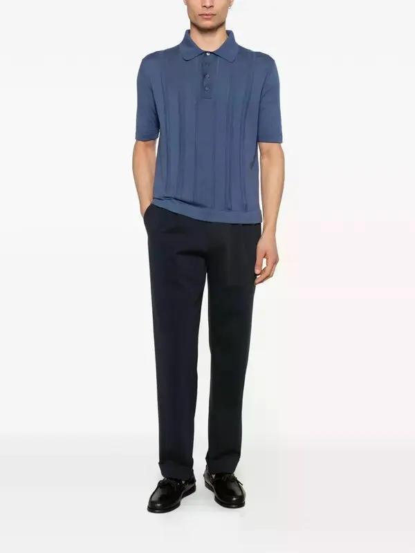PIACENZA CASHMERE 1733 Buttoned Panelled Polo Shirt - Blue