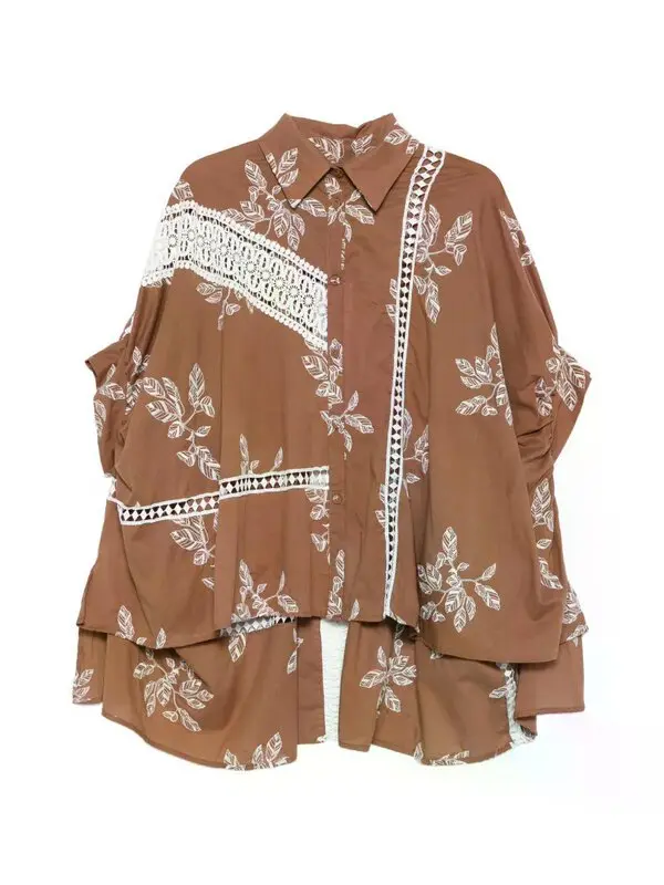 BYE Floral-print Lace-detail Shirt