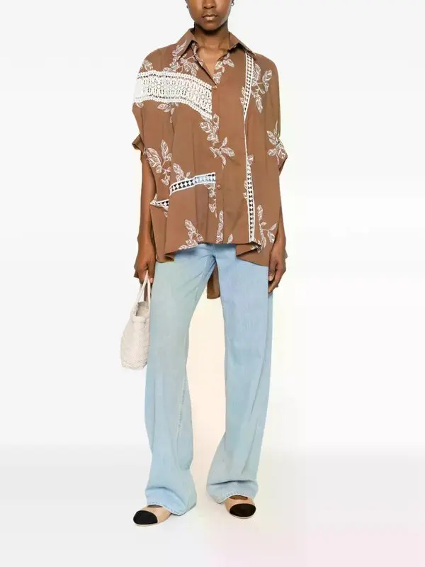 BYE Floral-print Lace-detail Shirt