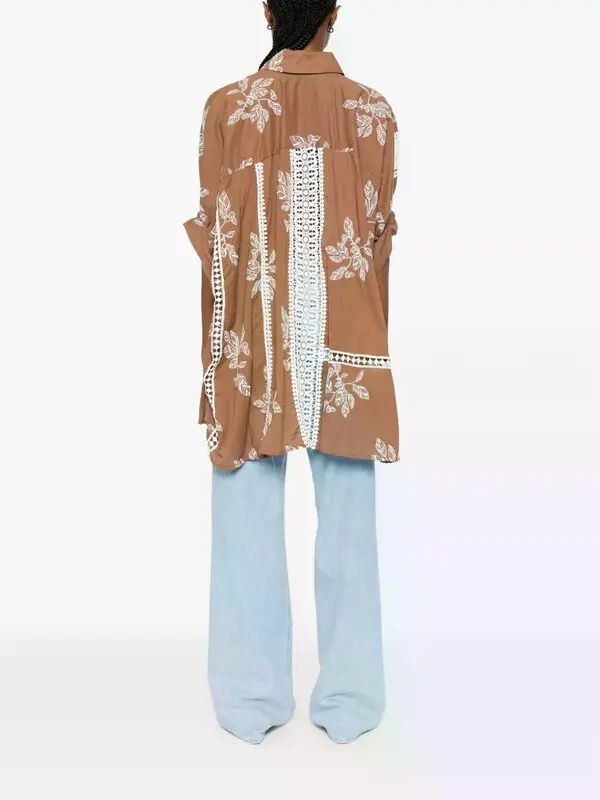 BYE Floral-print Lace-detail Shirt