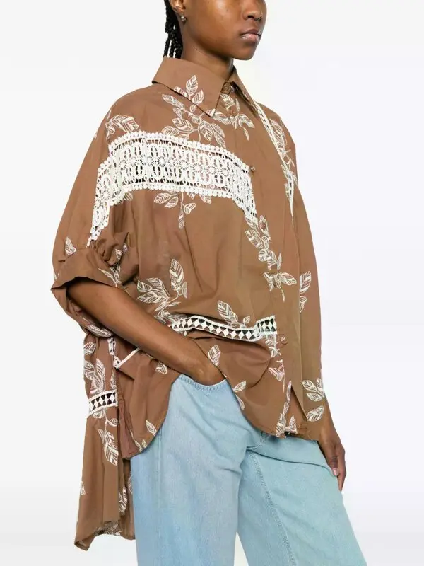BYE Floral-print Lace-detail Shirt