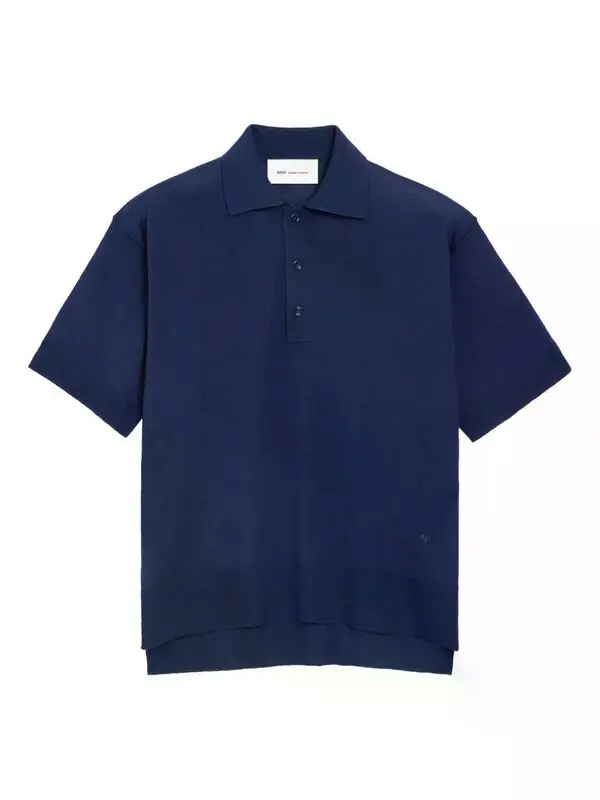 AMI Paris De Coeur Wool & Silk Knit Polo Shirt