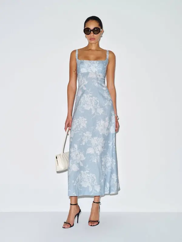 REFORMATION Sabine Linen Maxi Dress - Blue