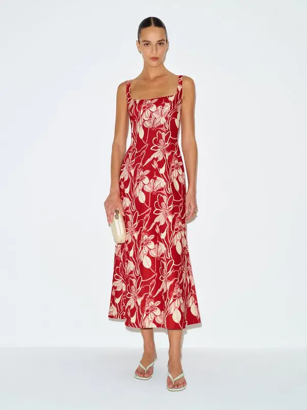 REFORMATION Sabine Linen Maxi Dress - Red