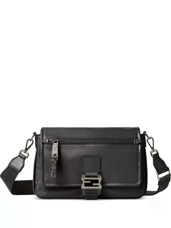 Fendi Flux Leather Messenger Bag - Black