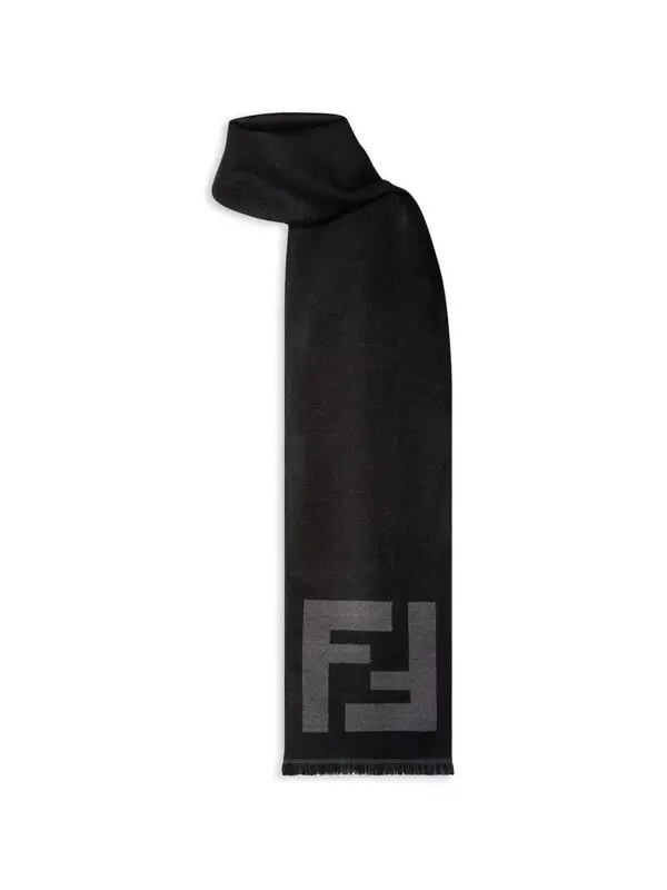 Fendi Logo-detail Fringed Scarf - Black