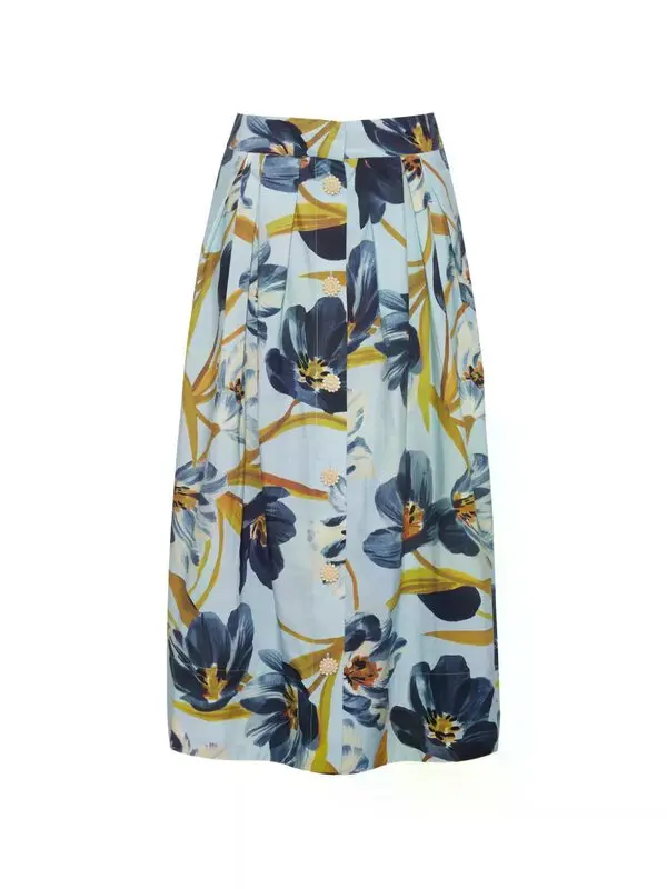 Cara Cara Marge Floral-print Midi Skirt - Blue