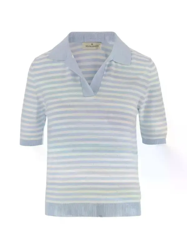 Bruno Manetti Striped-pattern Collared T-shirt - Blue