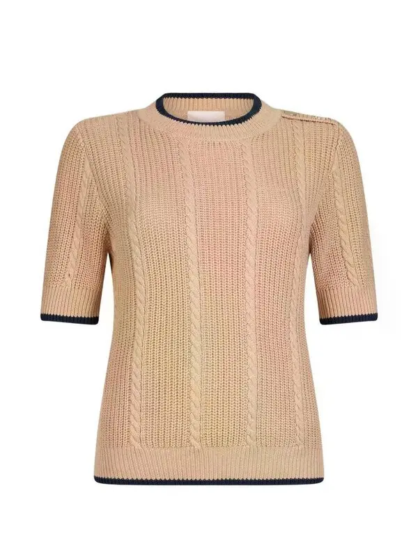 Liu Jo Short-sleeve Cable Knit Sweater - Neutrals