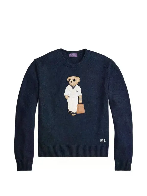 Ralph Lauren Purple Label Bear Appliqué Crew-neck Sweater - Blue