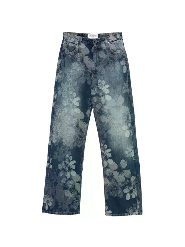 Iceberg Floral Print Straight Leg Jeans
