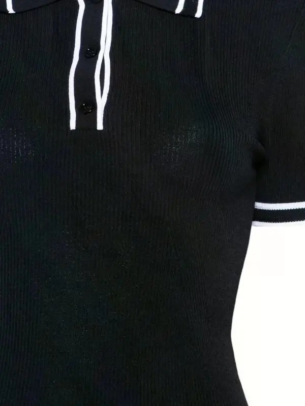 Iceberg Stripe Knit Polo Top - Black
