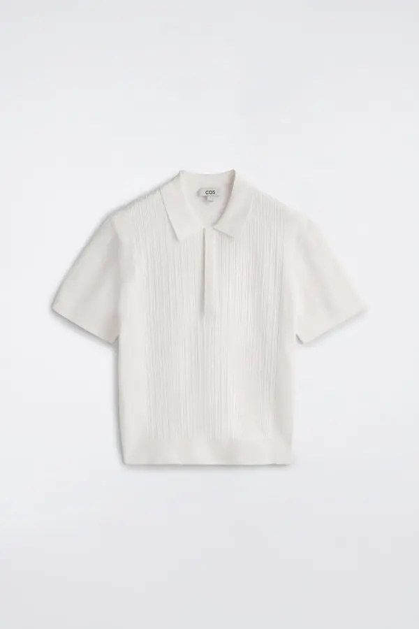 Cos Textured-panel Cotton Polo Shirt - White
