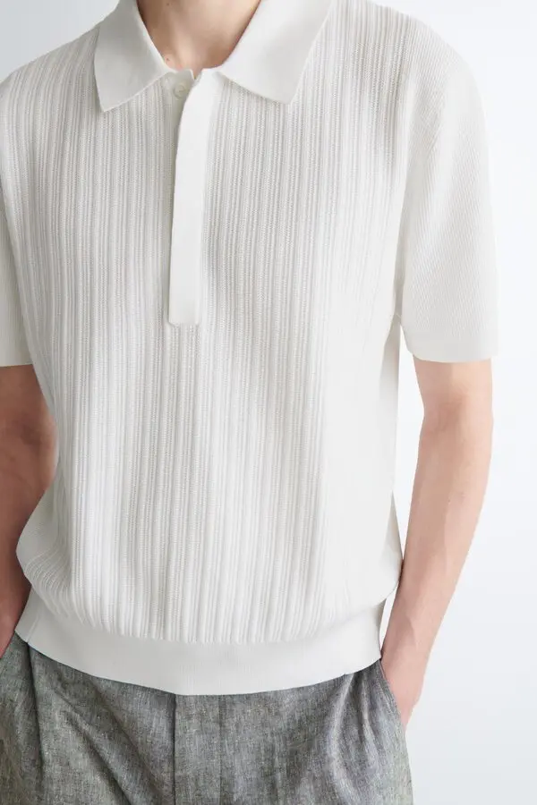 Cos Textured-panel Cotton Polo Shirt - White