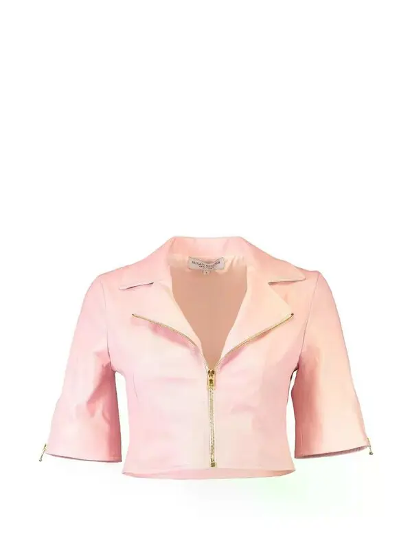 SUSAN BENDER Cropped Moto Jacket With Gold-tone Hardware