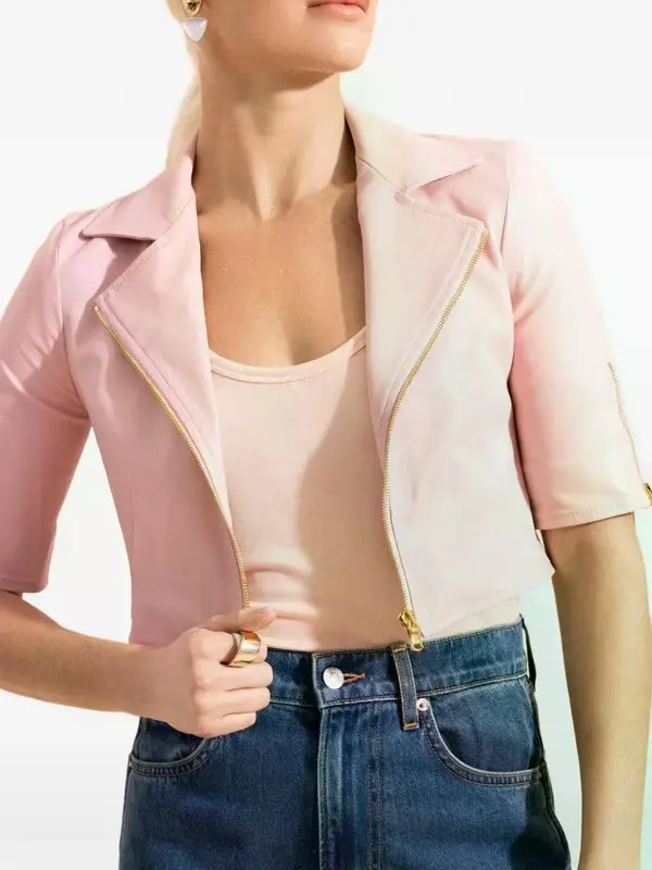 SUSAN BENDER Cropped Moto Jacket With Gold-tone Hardware