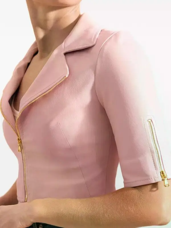 SUSAN BENDER Cropped Moto Jacket With Gold-tone Hardware