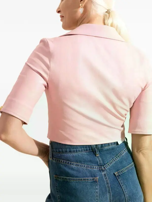 SUSAN BENDER Cropped Moto Jacket With Gold-tone Hardware