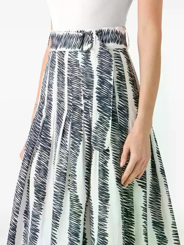 Akris Striped Pleated Midi Skirt