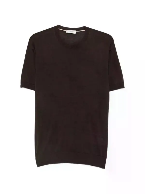PAOLO PECORA Short Sleeve Fine Knit Sweater - Brown