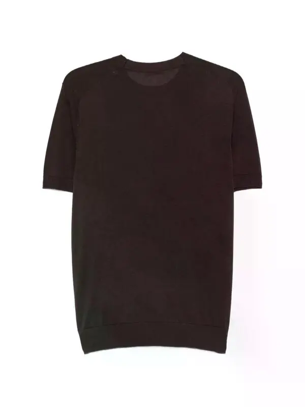 PAOLO PECORA Short Sleeve Fine Knit Sweater - Brown