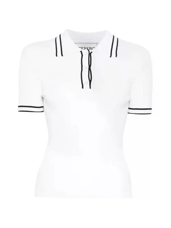 Iceberg Striped Knit Polo Top - White