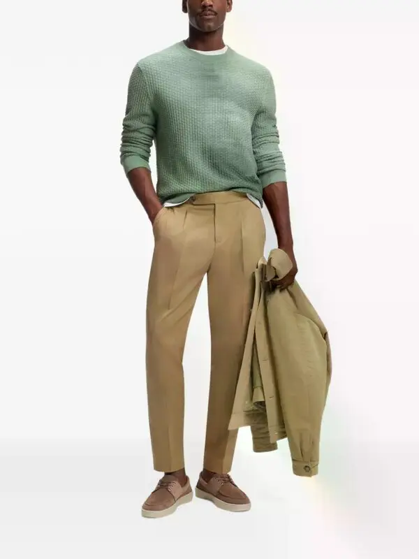 BOSS Textured Crew Neck Sweater - Green