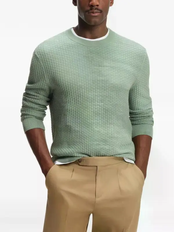 BOSS Textured Crew Neck Sweater - Green
